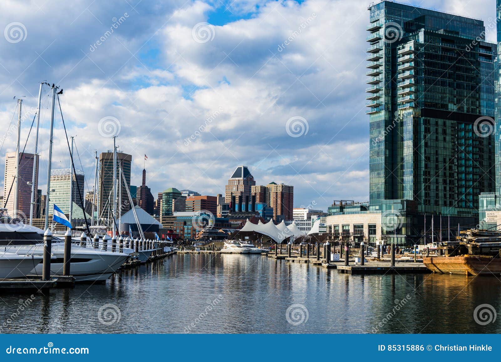 Skyline of Inner Harbor from Fells Point in Baltimore, Maryland ...