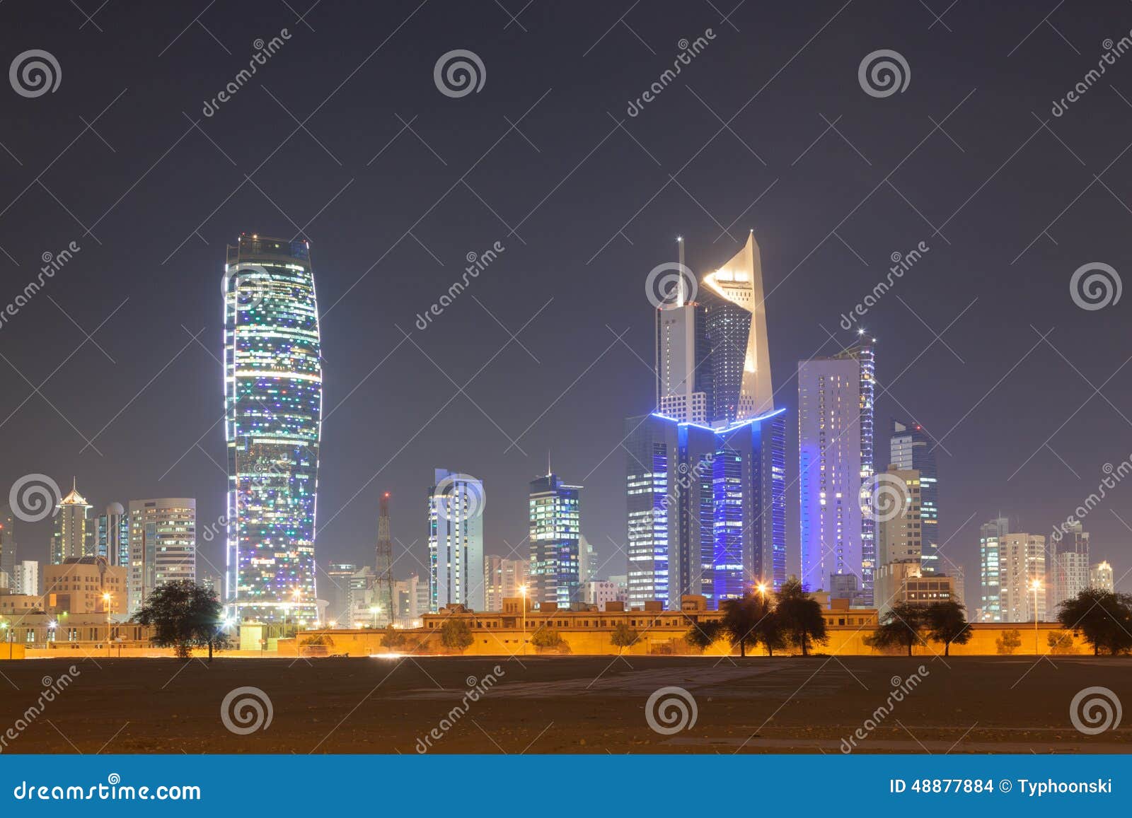 Skyline of Kuwait City at Night Stock Photo - Image of buildings ...