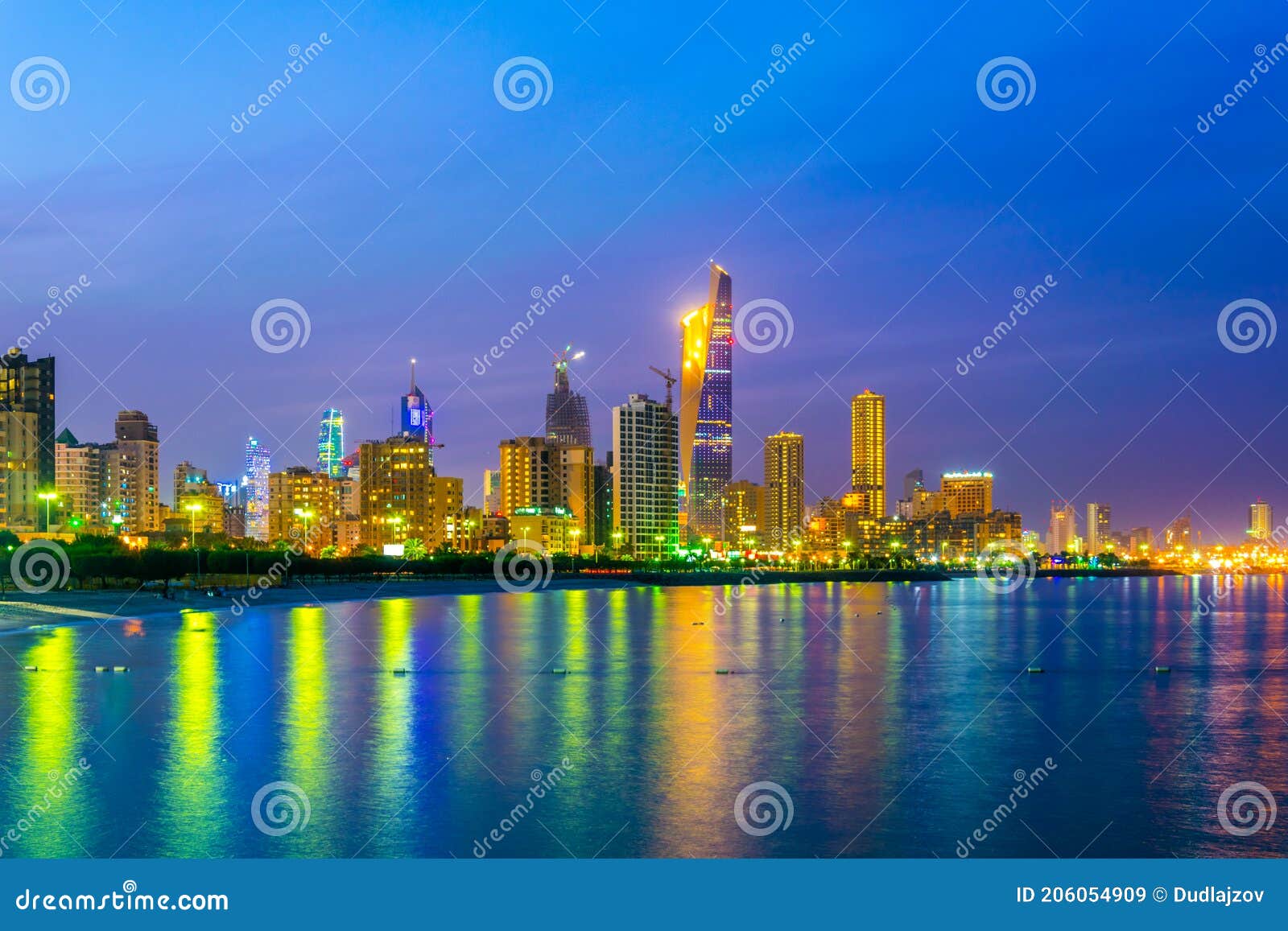 Skyline of Kuwait during Night Editorial Stock Image - Image of tourism ...