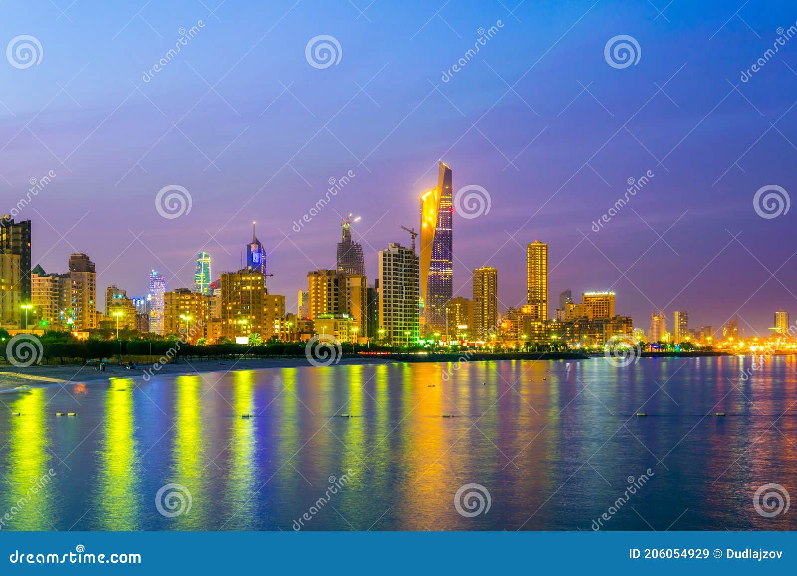 Skyline of Kuwait during Night Editorial Stock Image - Image of ...
