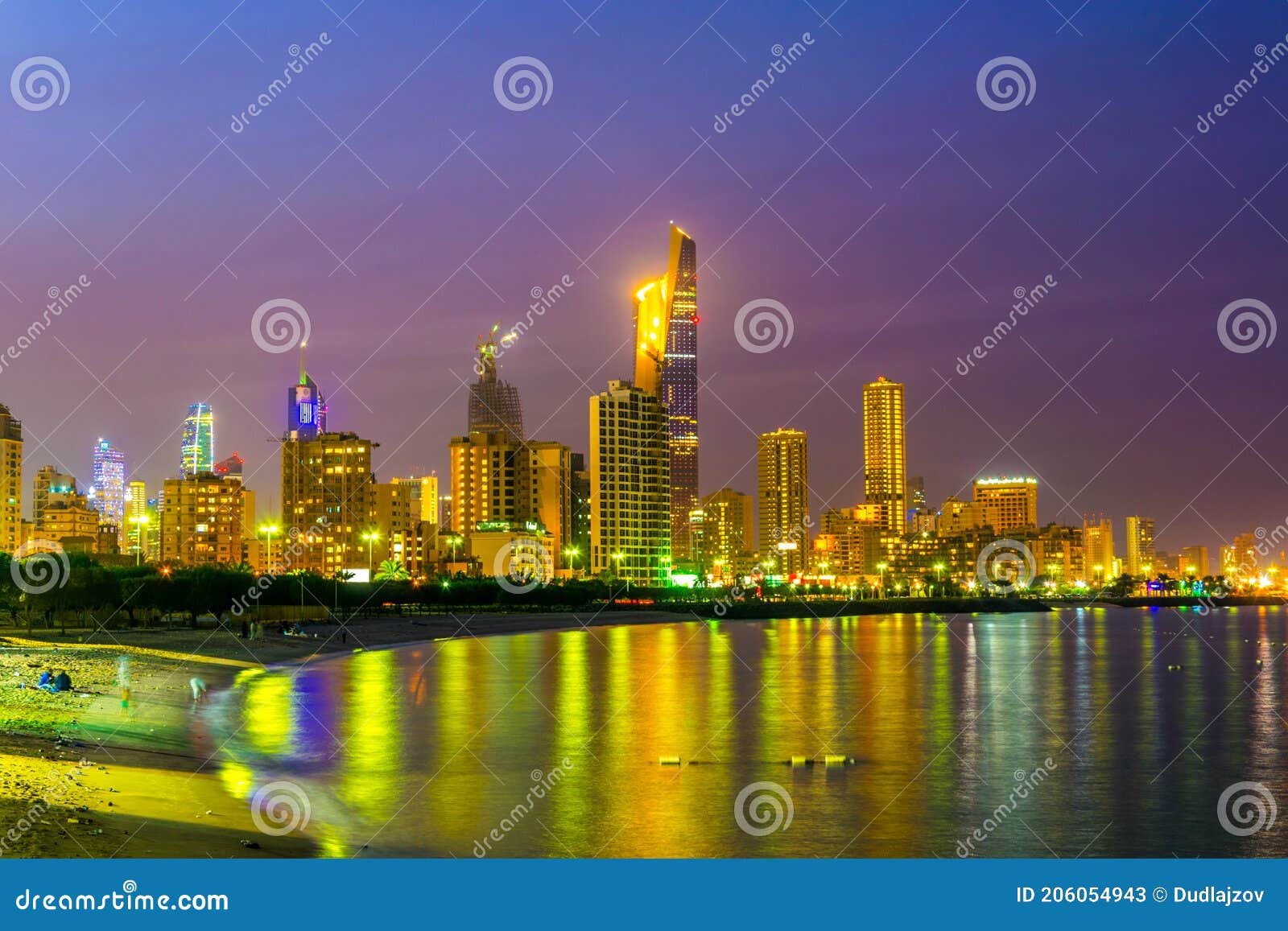Skyline of Kuwait during Night Editorial Stock Photo - Image of tower ...