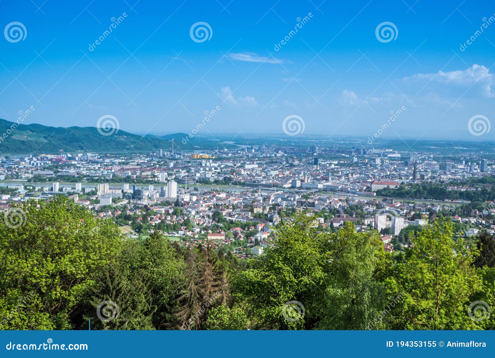 Skyline from Linz in Austria Stock Image - Image of panorama, river ...