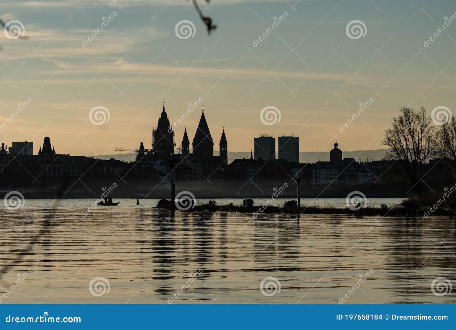 Skyline of Mainz at Rhine River in Germany Stock Photo - Image of ...
