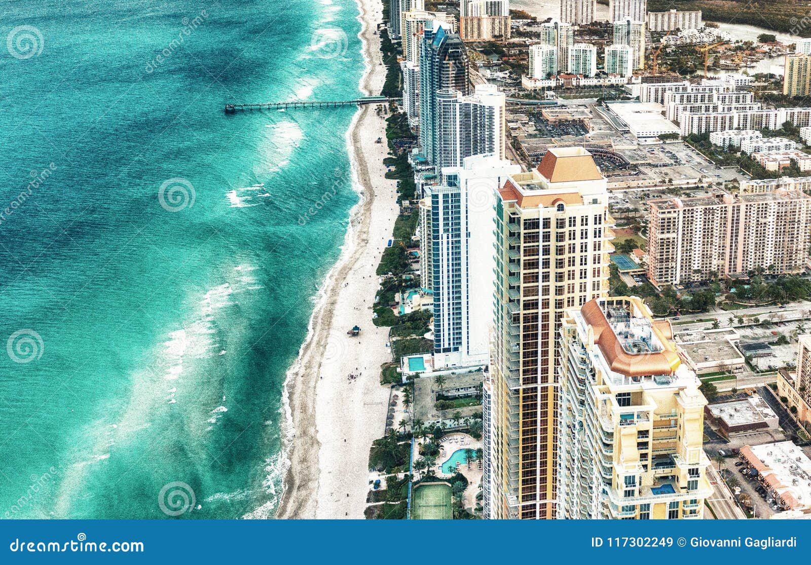 Skyline of Miami Beach, Overhead View at Dusk Stock Image - Image of ...