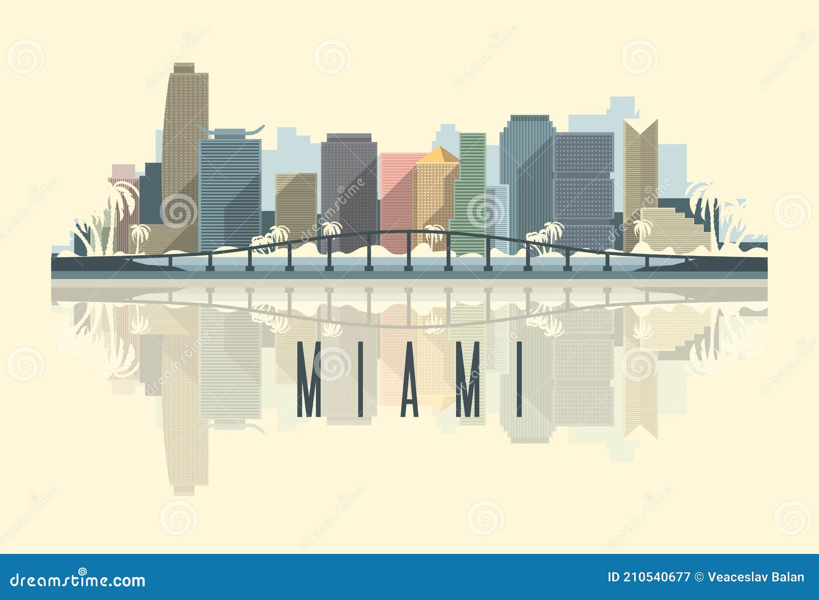 Skyline of Miami City in USA Stock Vector - Illustration of landmark ...