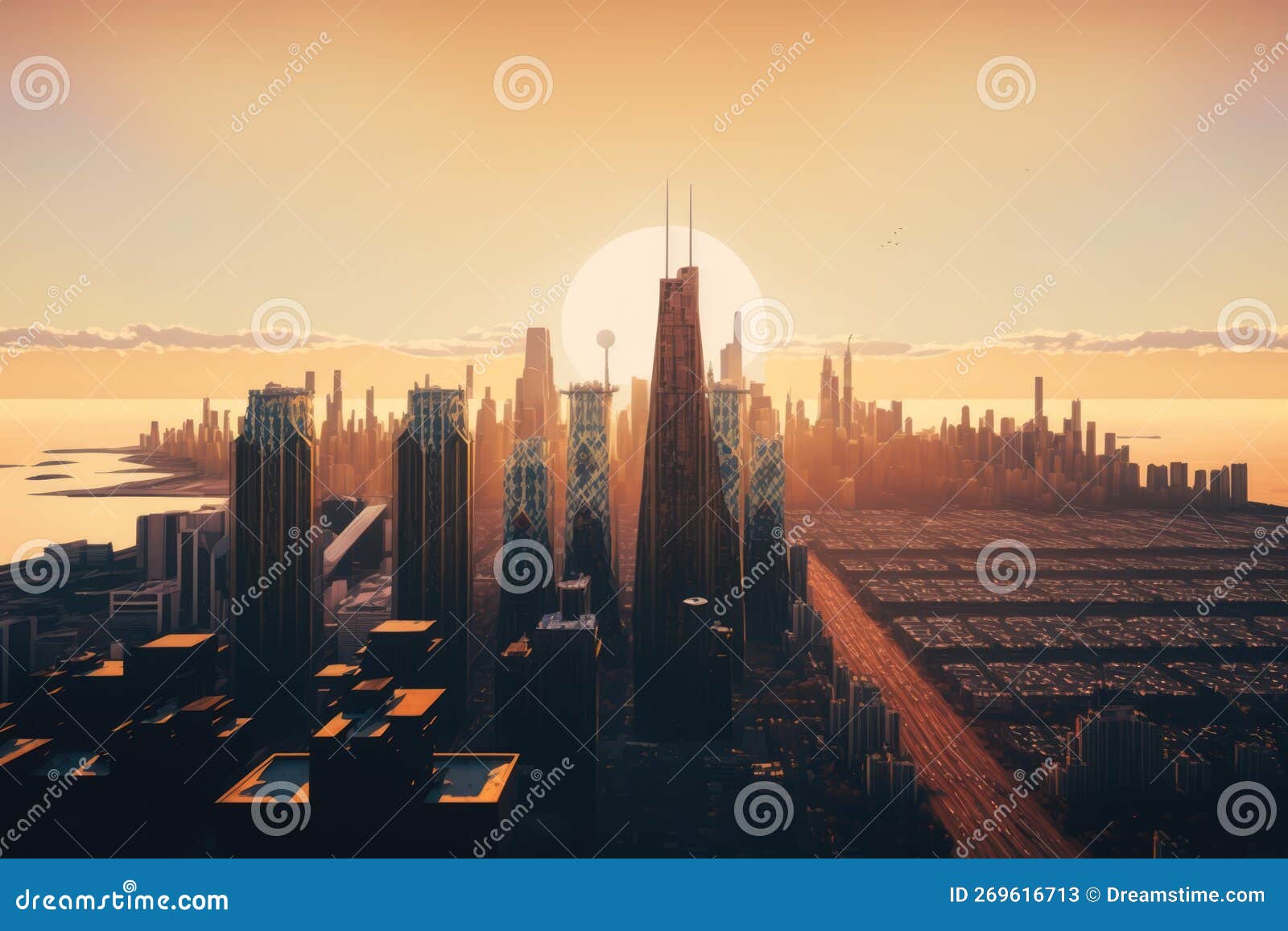 Skyline with Modern Buildings at Sunset, Created Using Generative Ai ...