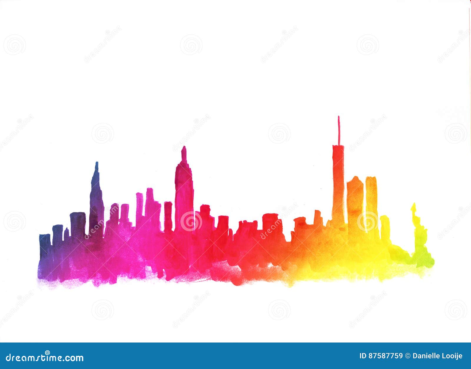 Skyline of new york city stock illustration. Illustration of colors ...