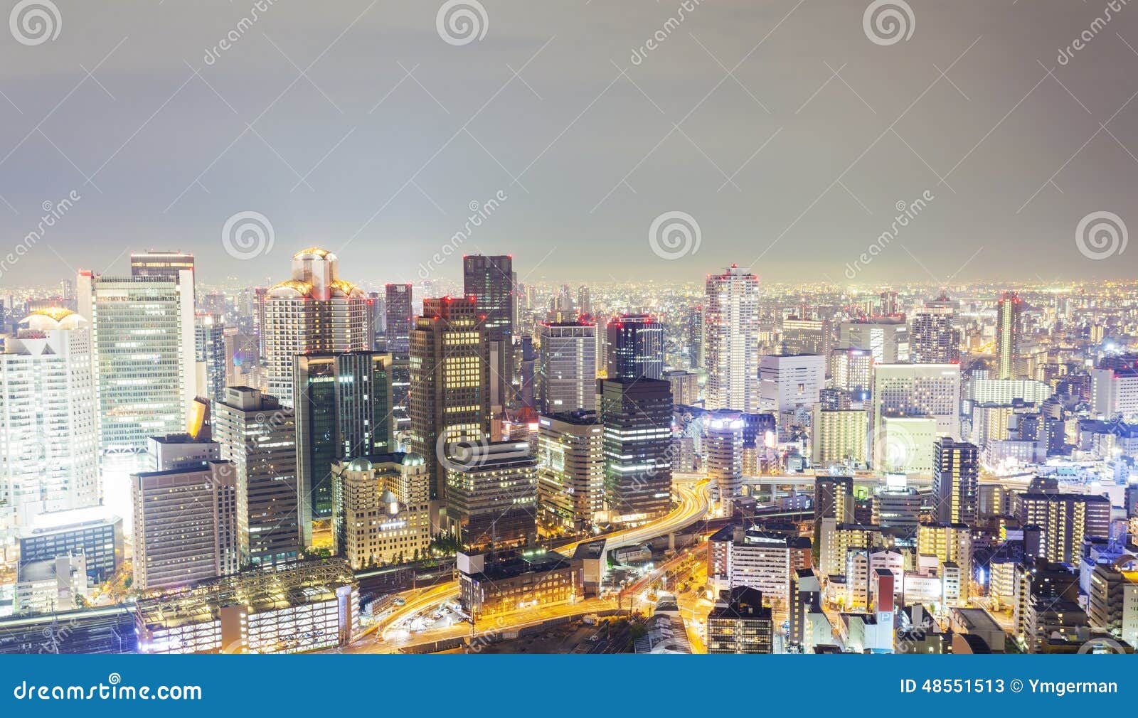Skyline in Osaka, Japan at Night Stock Image - Image of business ...