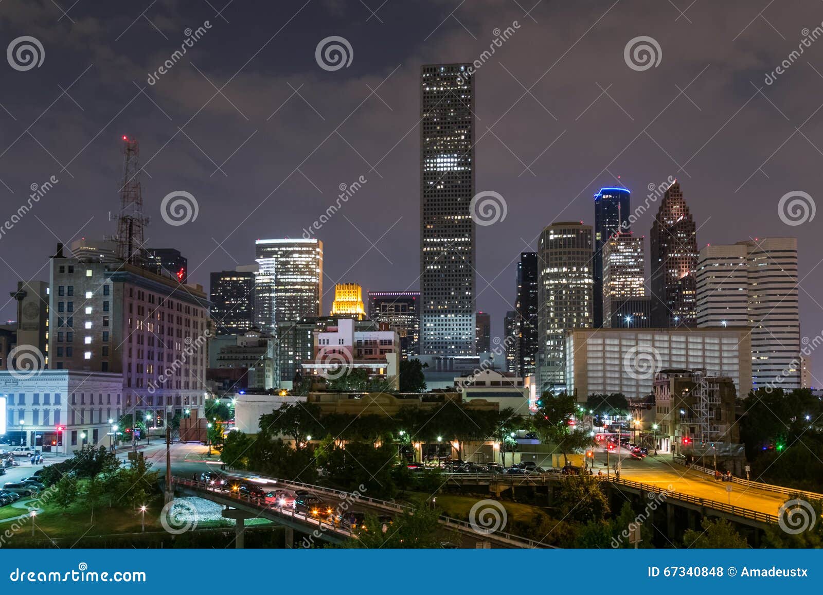 Skyline Panorama of Downtown Houston, Texas by Night Editorial Stock ...
