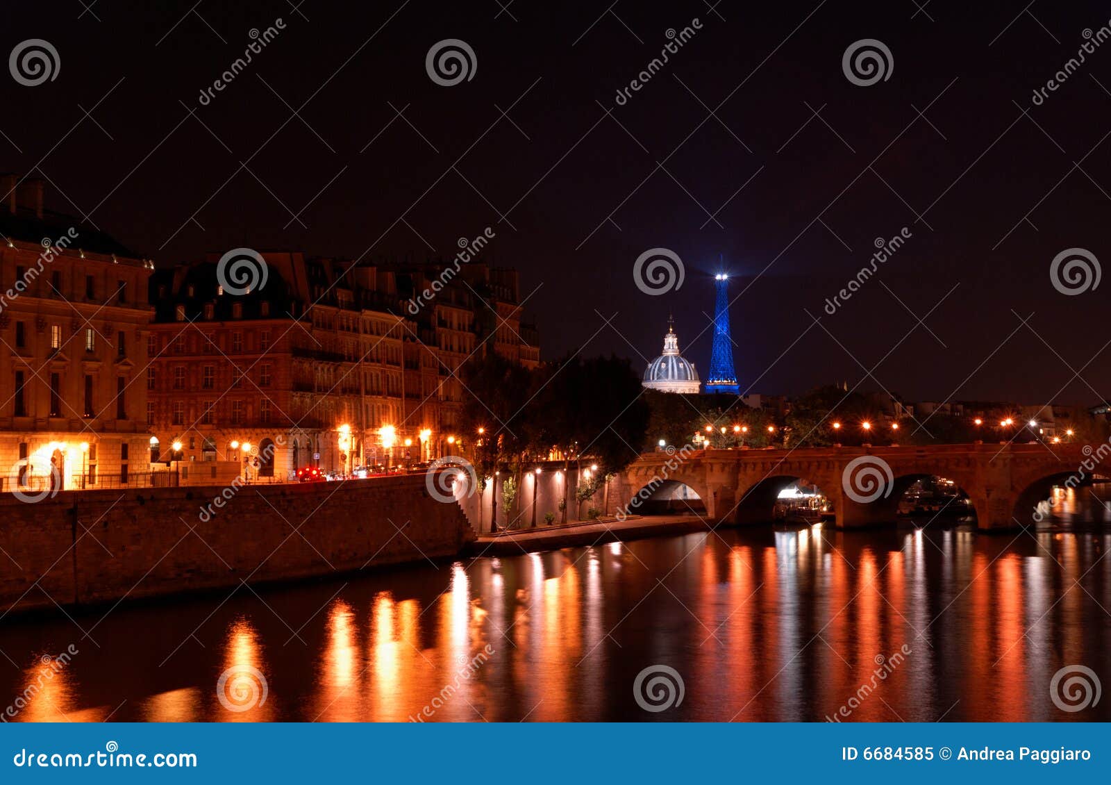 Skyline of Paris by night stock image. Image of romantic - 6684585