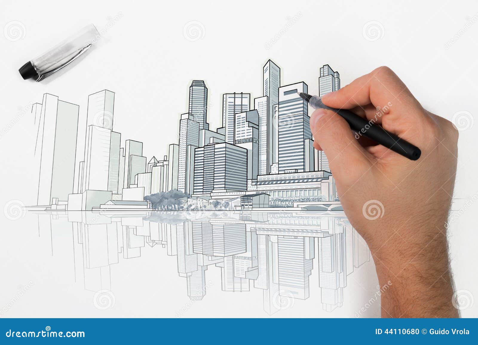 Skyline Perspective Drawing Stock Photo - Image of hand, contour: 44110680