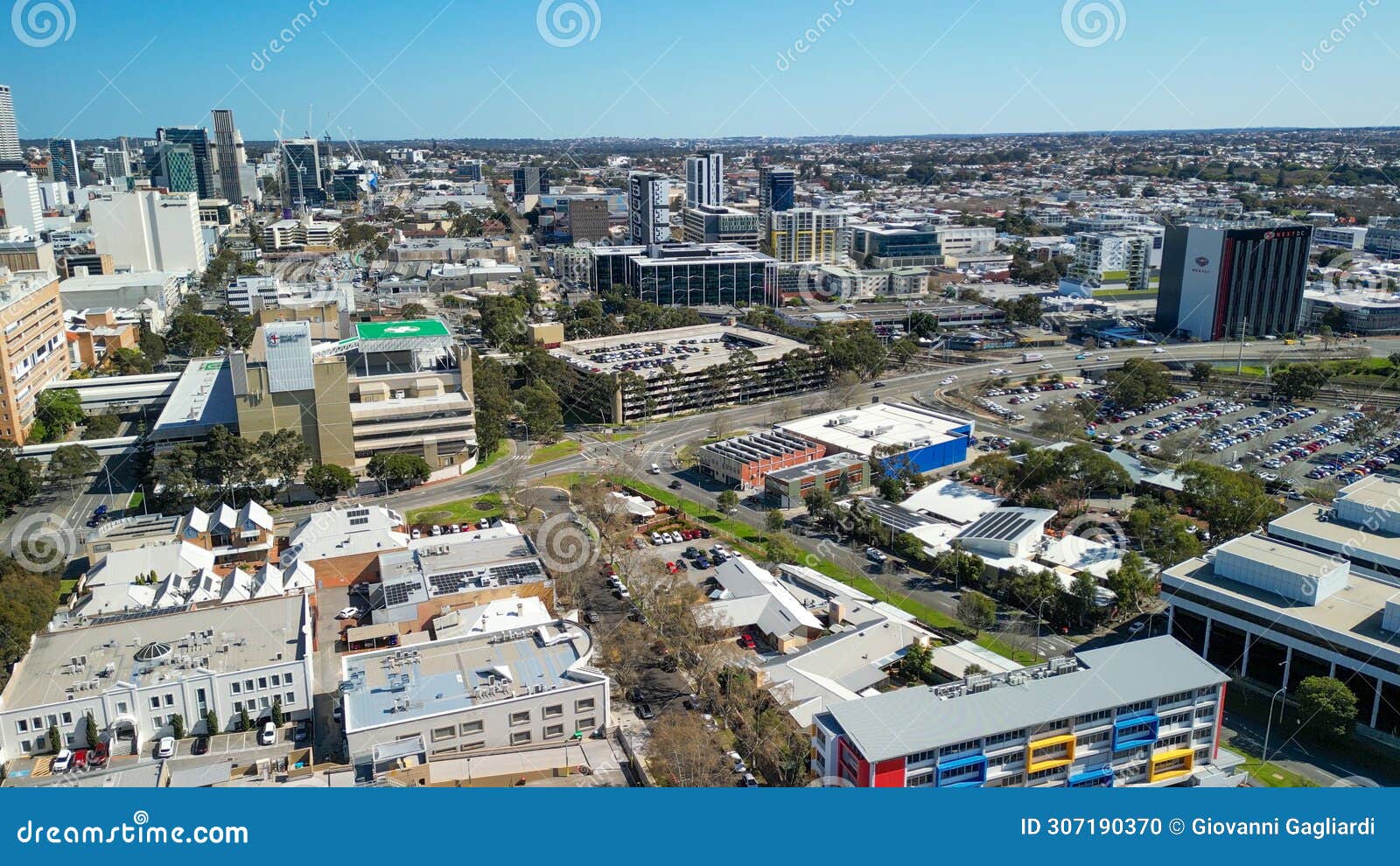 Skyline of Perth from a Drone Viewpoint. Downtown Aerial View on a ...