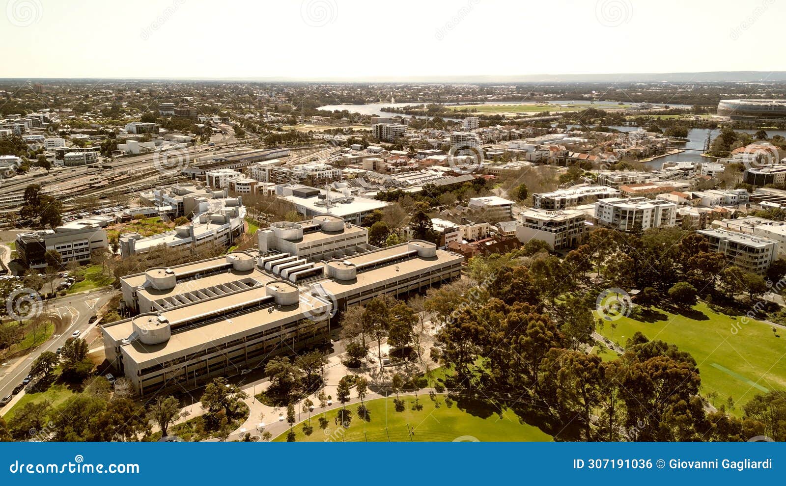 Skyline of Perth from a Drone Viewpoint. Downtown Aerial View on a ...