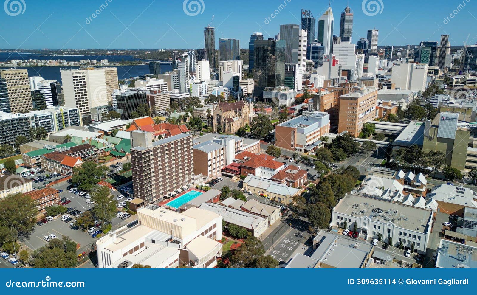 Skyline of Perth from a Drone Viewpoint. Downtown Aerial View on a ...