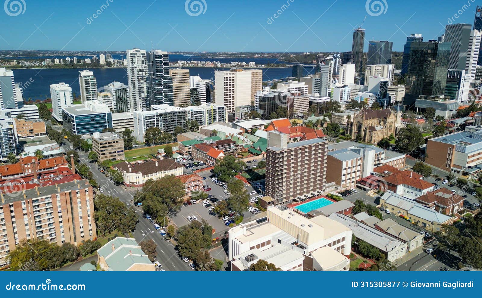 Skyline of Perth from a Drone Viewpoint. Downtown Aerial View on a ...
