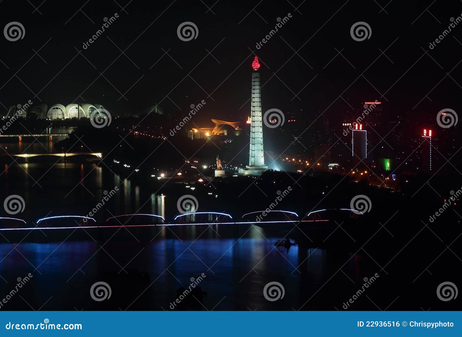 Skyline of Pyongyang at Night Stock Photo - Image of stadium, capital ...