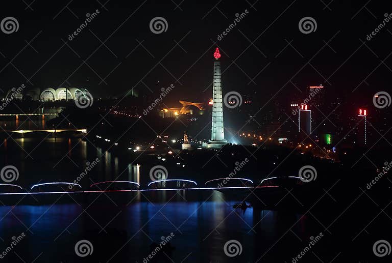 Skyline of Pyongyang at Night Stock Photo - Image of stadium, capital ...
