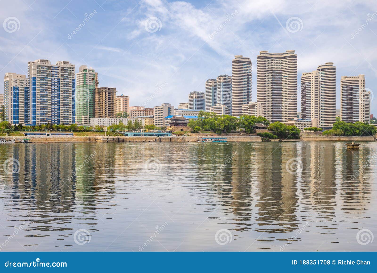 Skyline of Pyongyang by the Taedong River Stock Photo - Image of ...