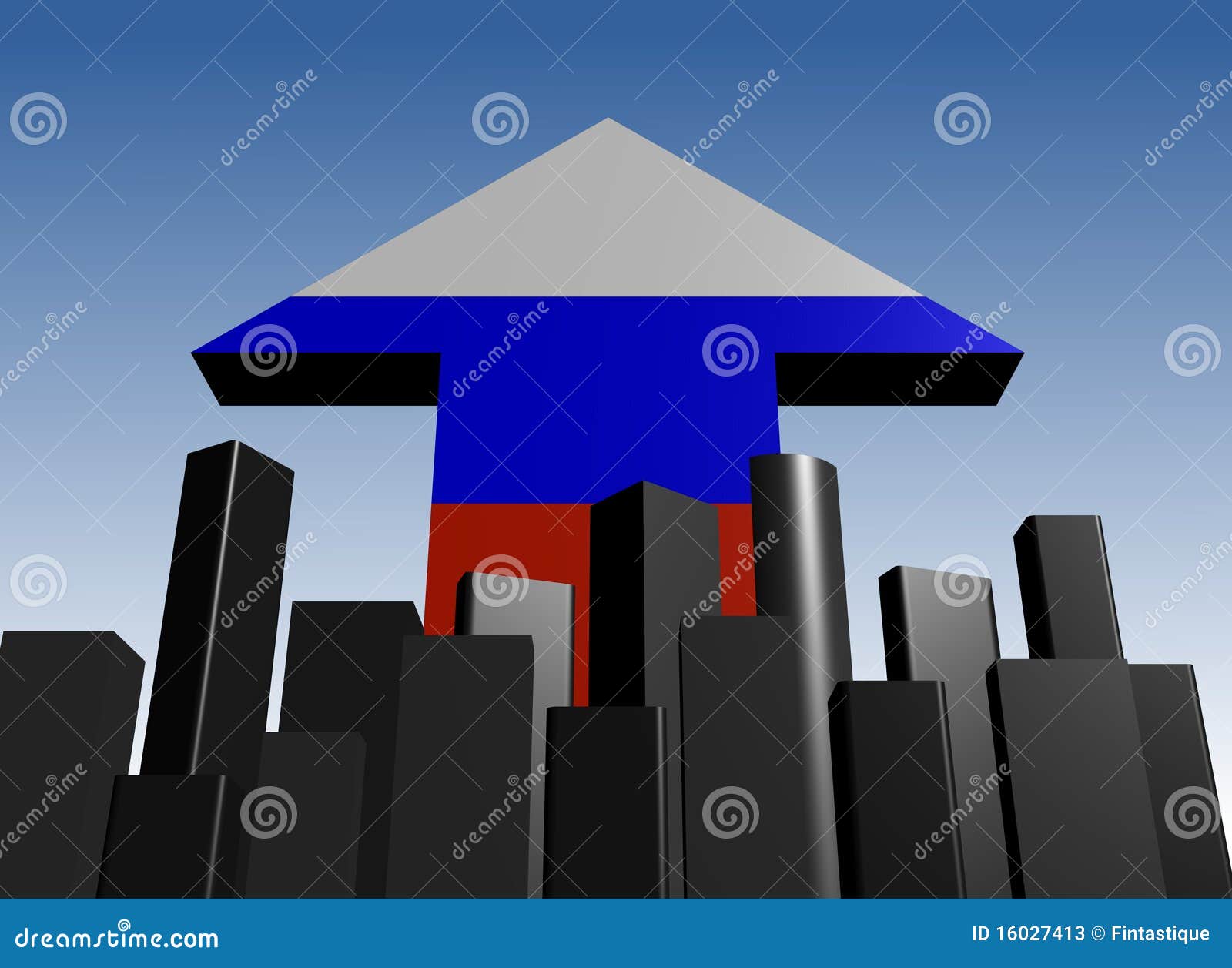 Skyline and Russian Flag Arrow Stock Illustration - Illustration of ...