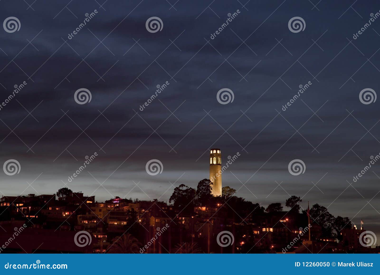 Skyline of San Francisco with Coit Tower Stock Photo - Image of hill ...
