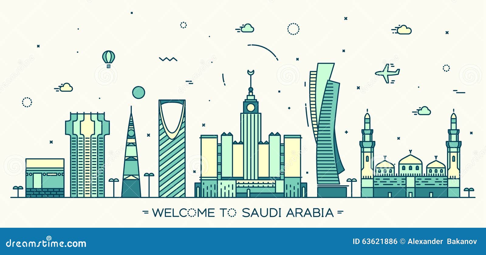 Skyline Saudi Arabia Trendy Vector Linear Style Stock Illustration ...