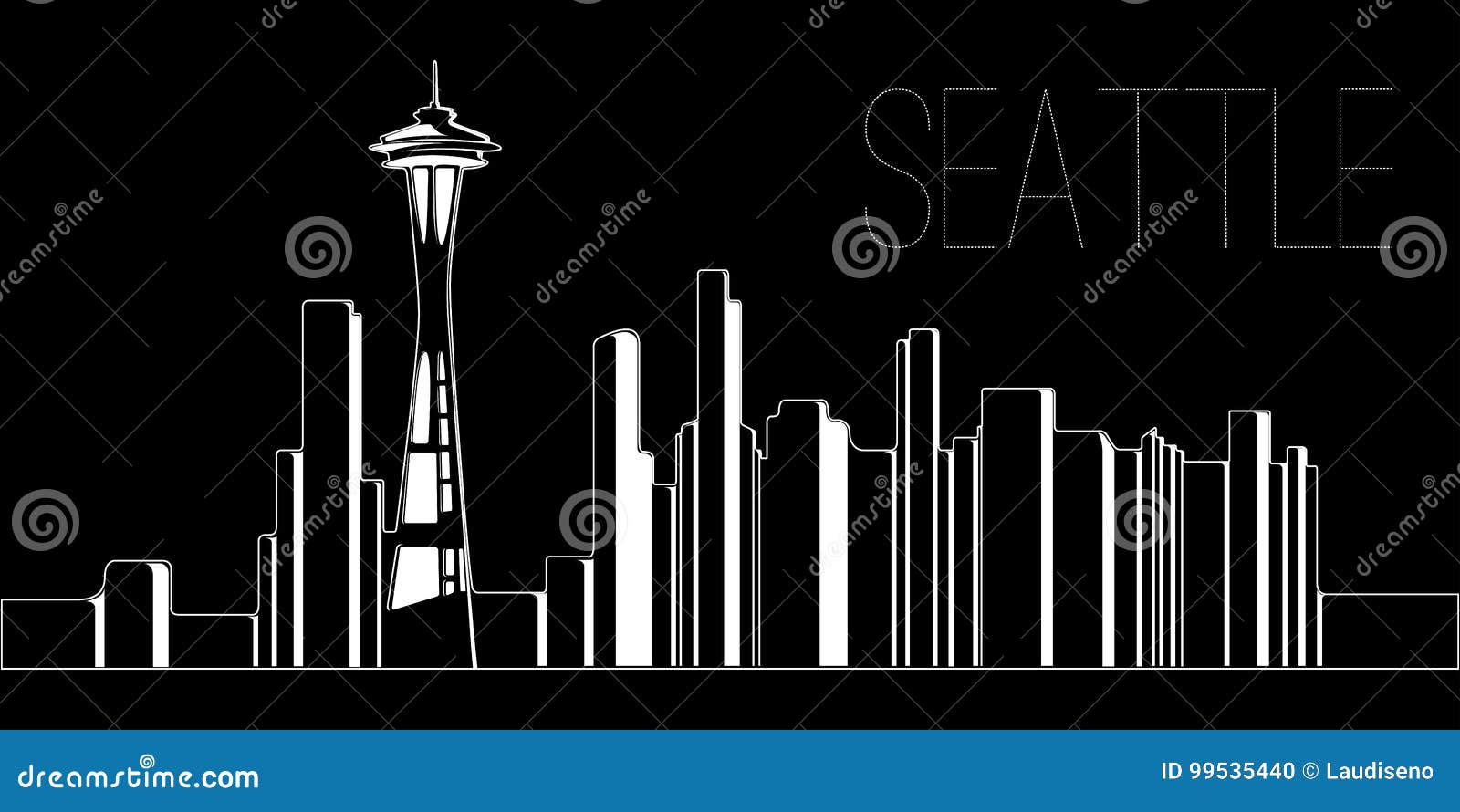 Skyline of Seattle editorial image. Illustration of building - 99535440