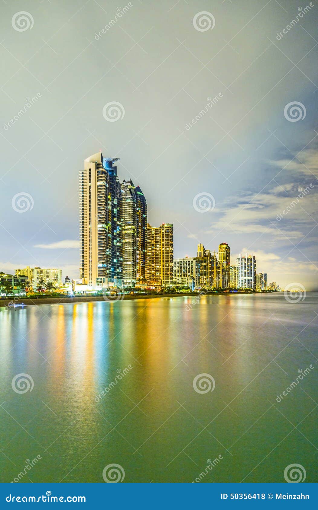 Skyline of Sunny Isles Beach by Night Stock Photo - Image of city ...