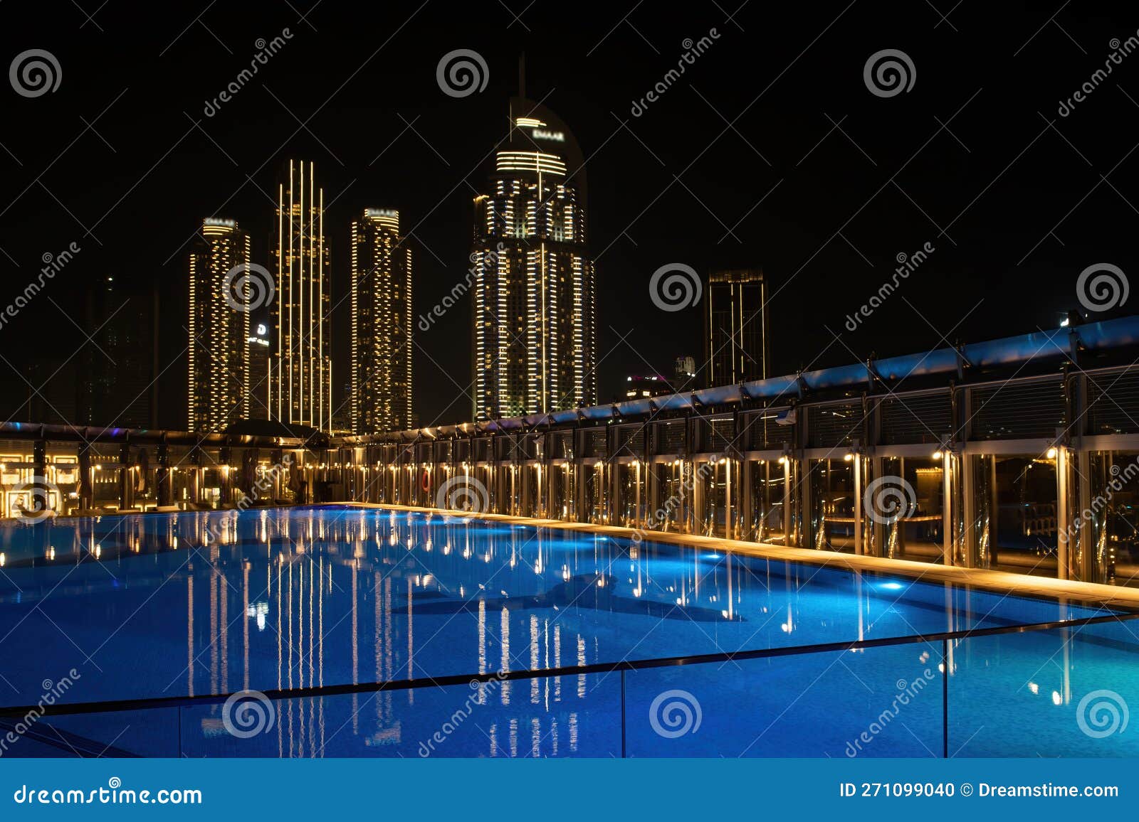 Skyline with Swimming Pool with Reflexion in Front Stock Photo - Image ...