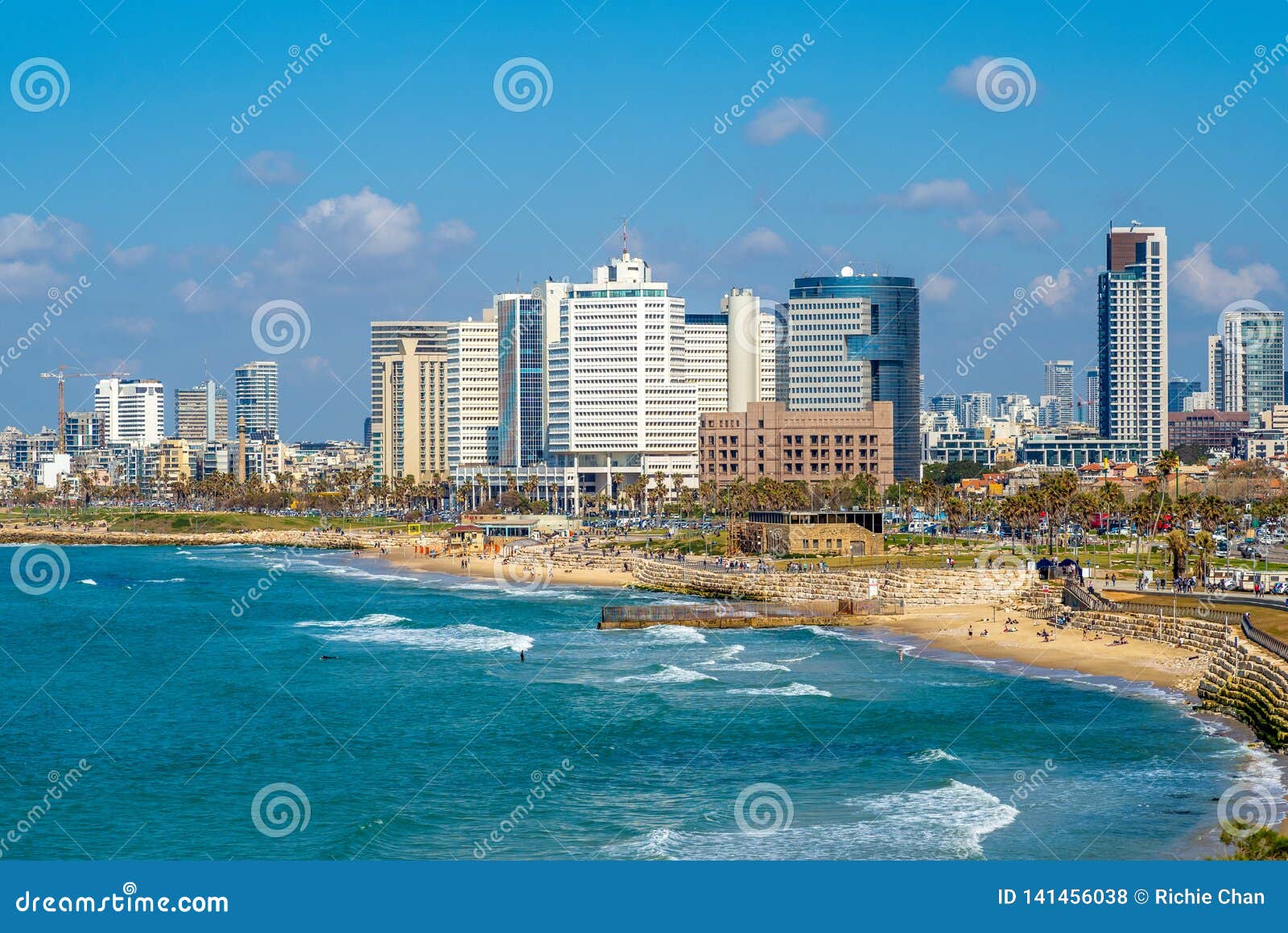 Skyline of Tel Aviv, Israel by the Beach at Dusk Stock Photo - Image of ...