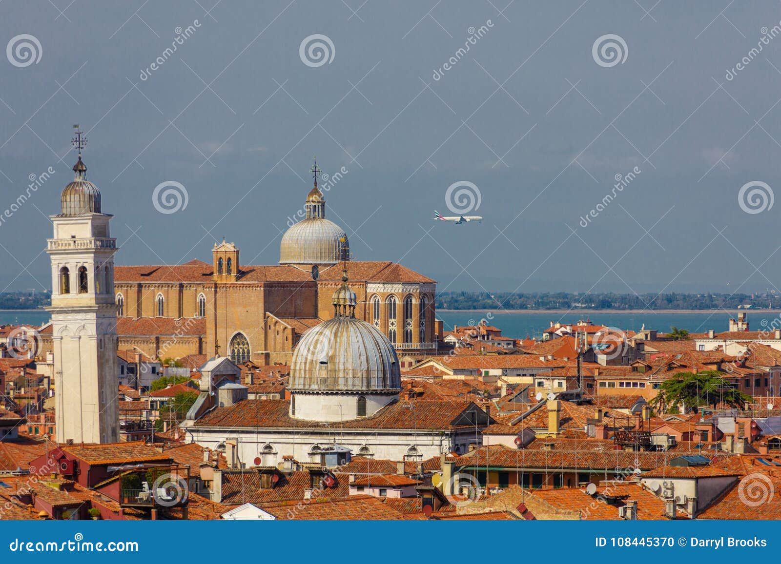 Skyline of Venice with Plane in Backgound Editorial Image - Image of ...