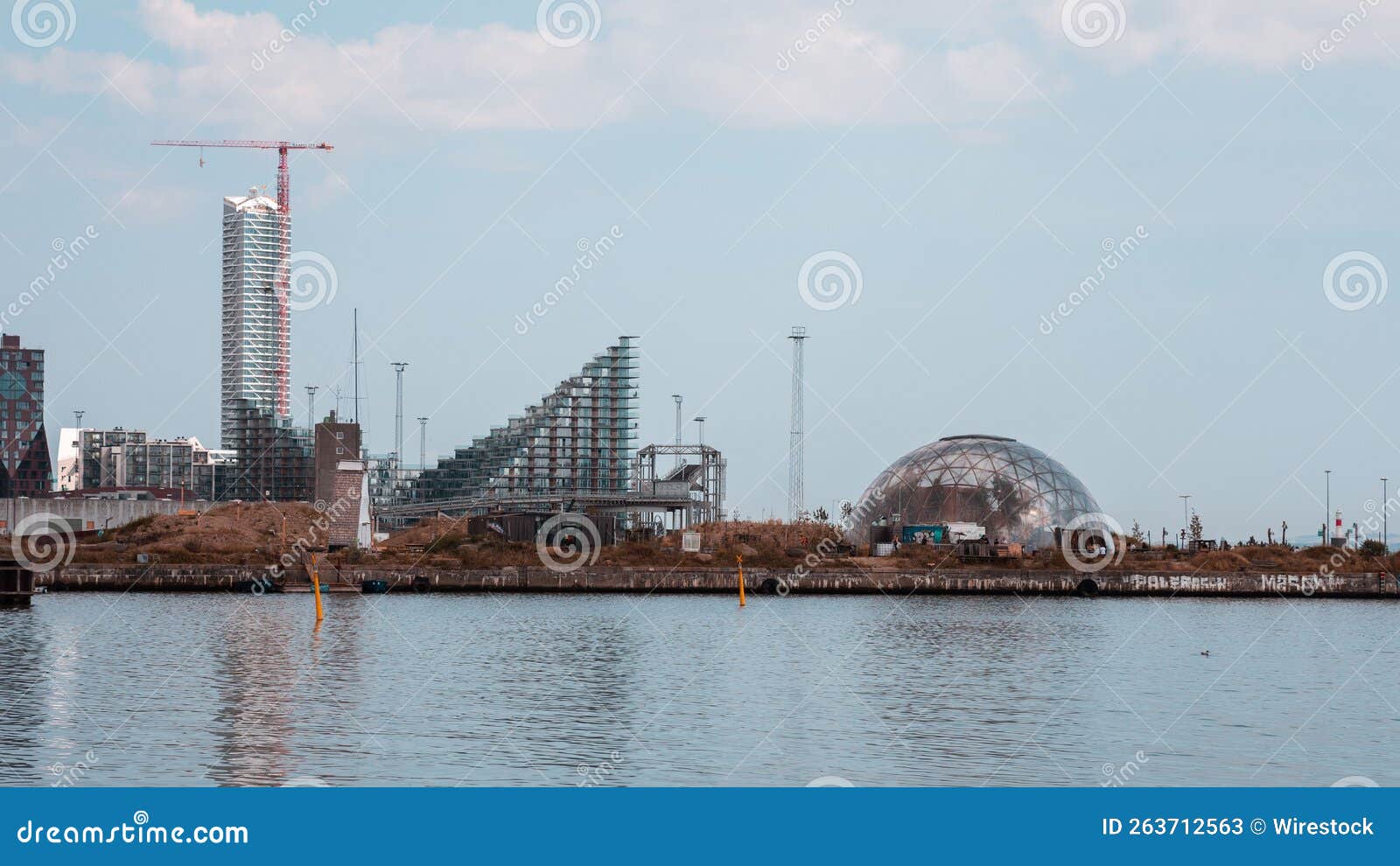 Skyline View of Construction of Lighthouse on Site at the Harbor of ...