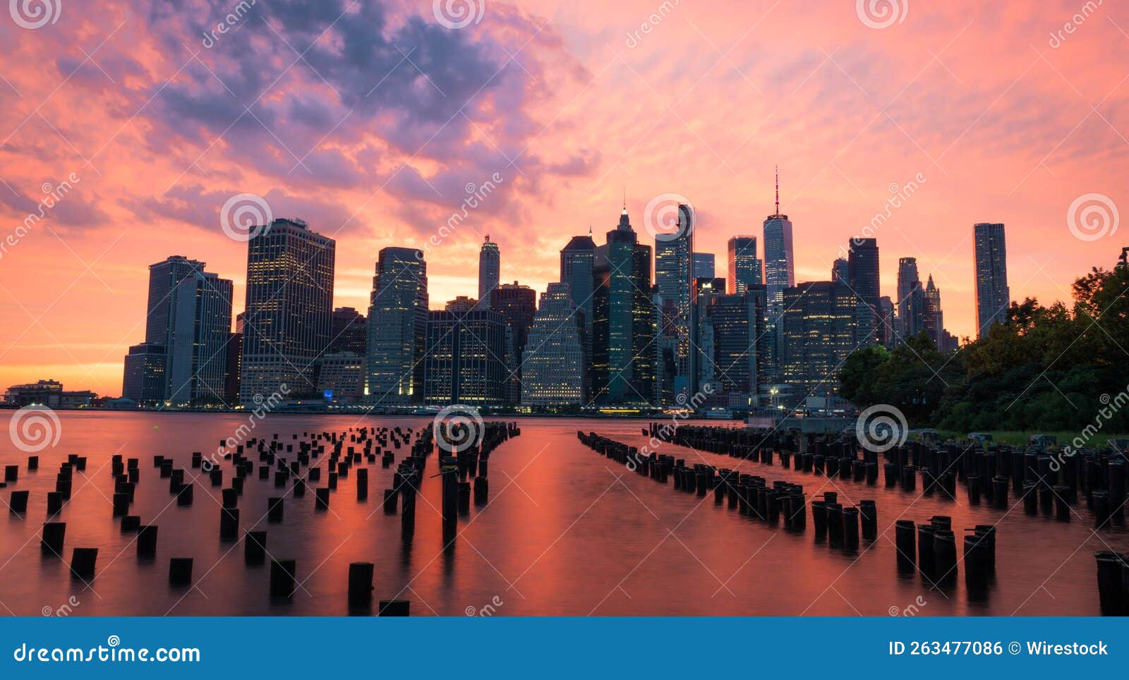 Skyline of the Waterfront Manhattan on the Sunset Stock Photo - Image ...
