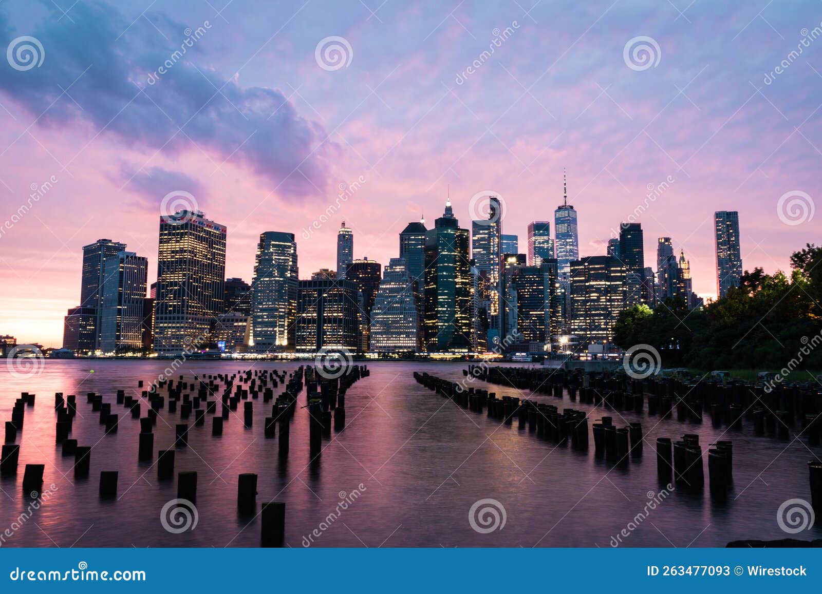 Skyline of the Waterfront Manhattan on the Sunset Stock Image - Image ...