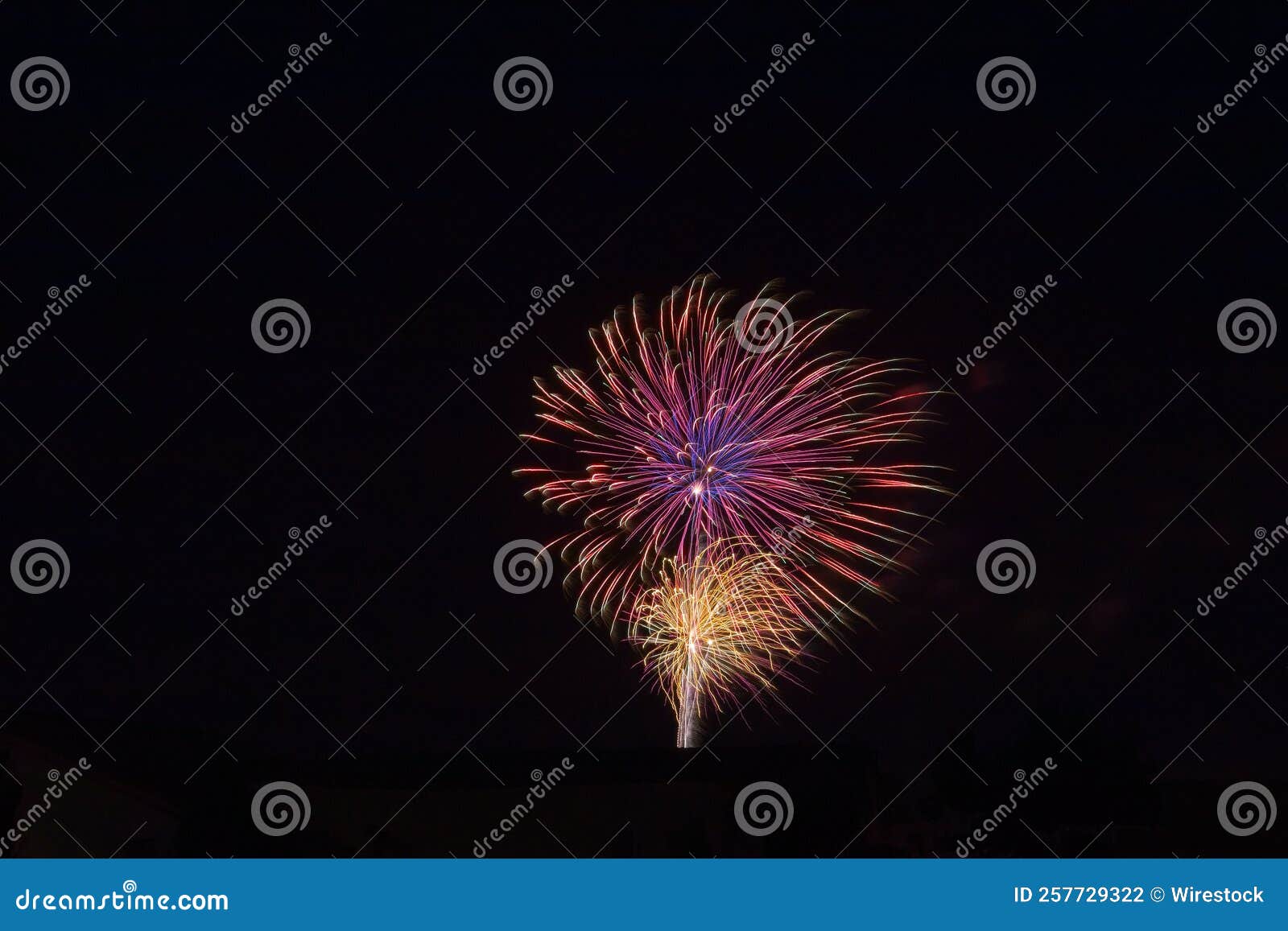 Skyrockets Exploding In The Night Sky On The Fourth Of July. Royalty ...