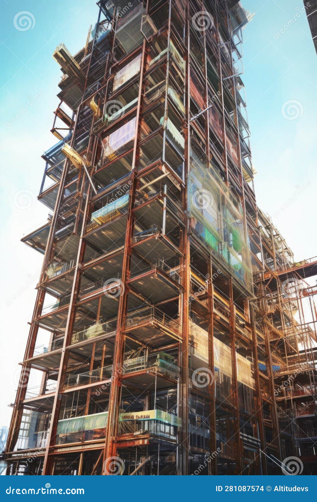 Skyscraper Being Built, Focus on the Metal Beams and Structure Stock ...