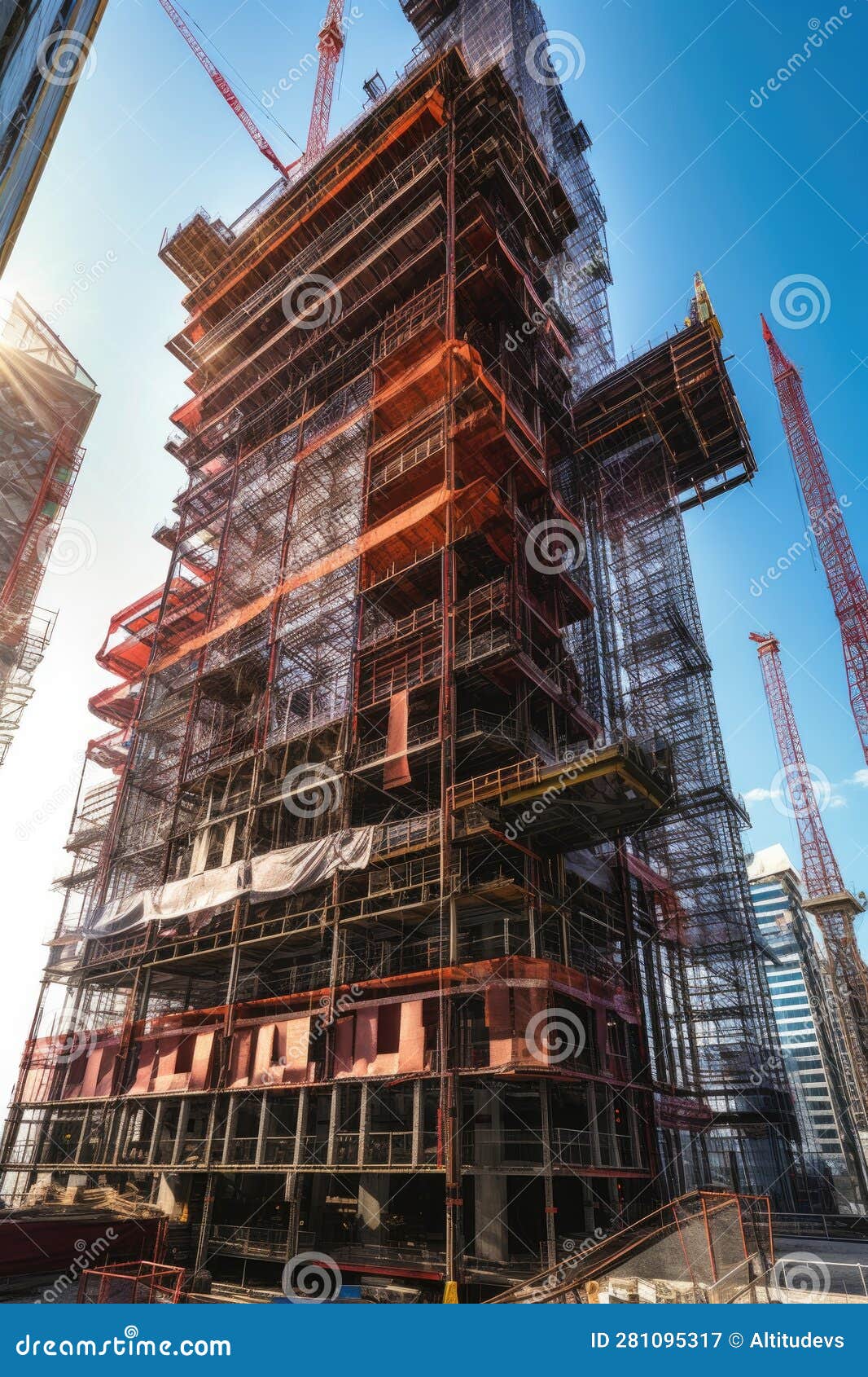Skyscraper Being Built, Focus on the Metal Beams and Structure Stock ...