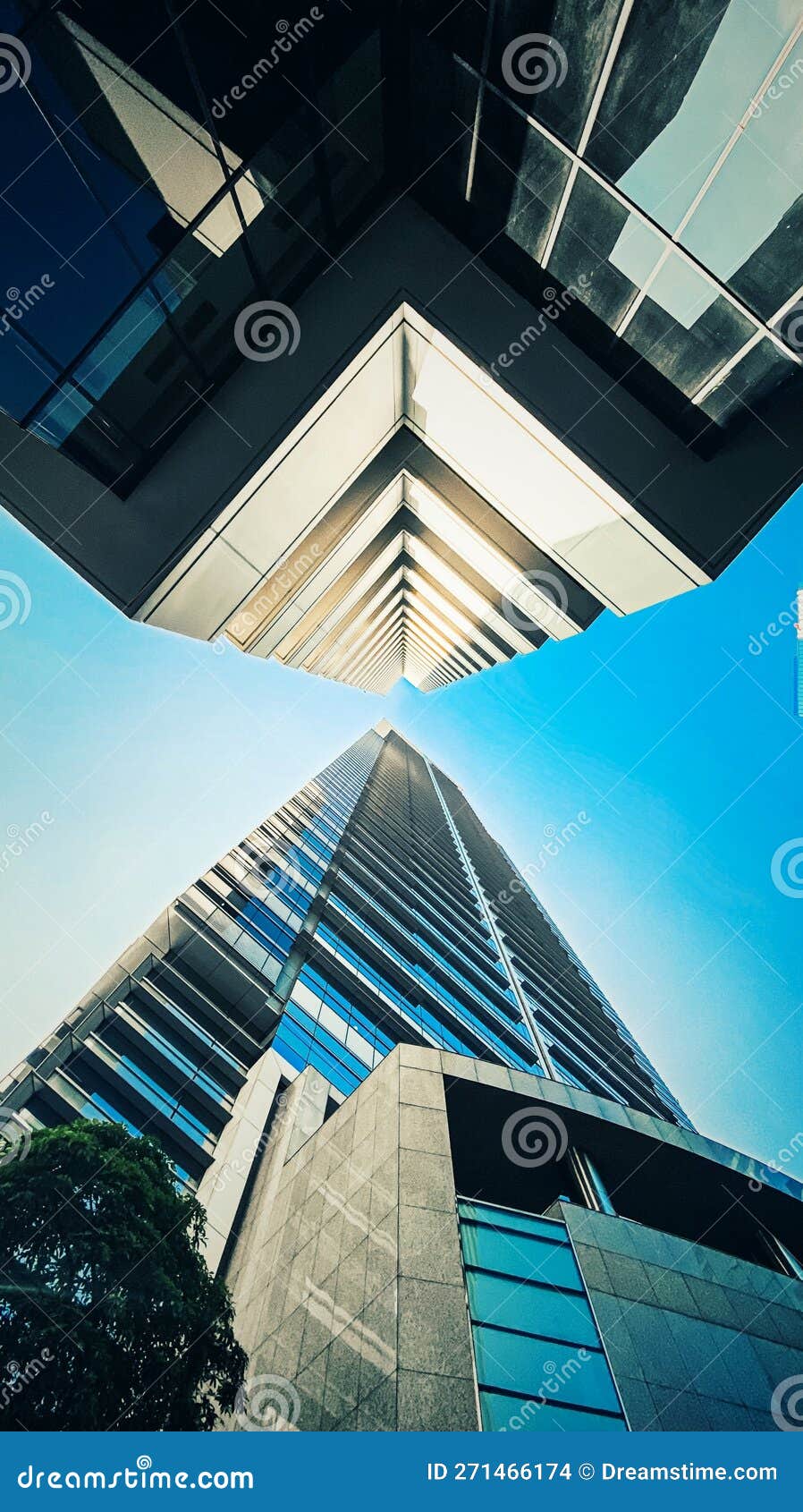 Skyscraper with Blue Sky Background Up and Down Stock Photo - Image of ...