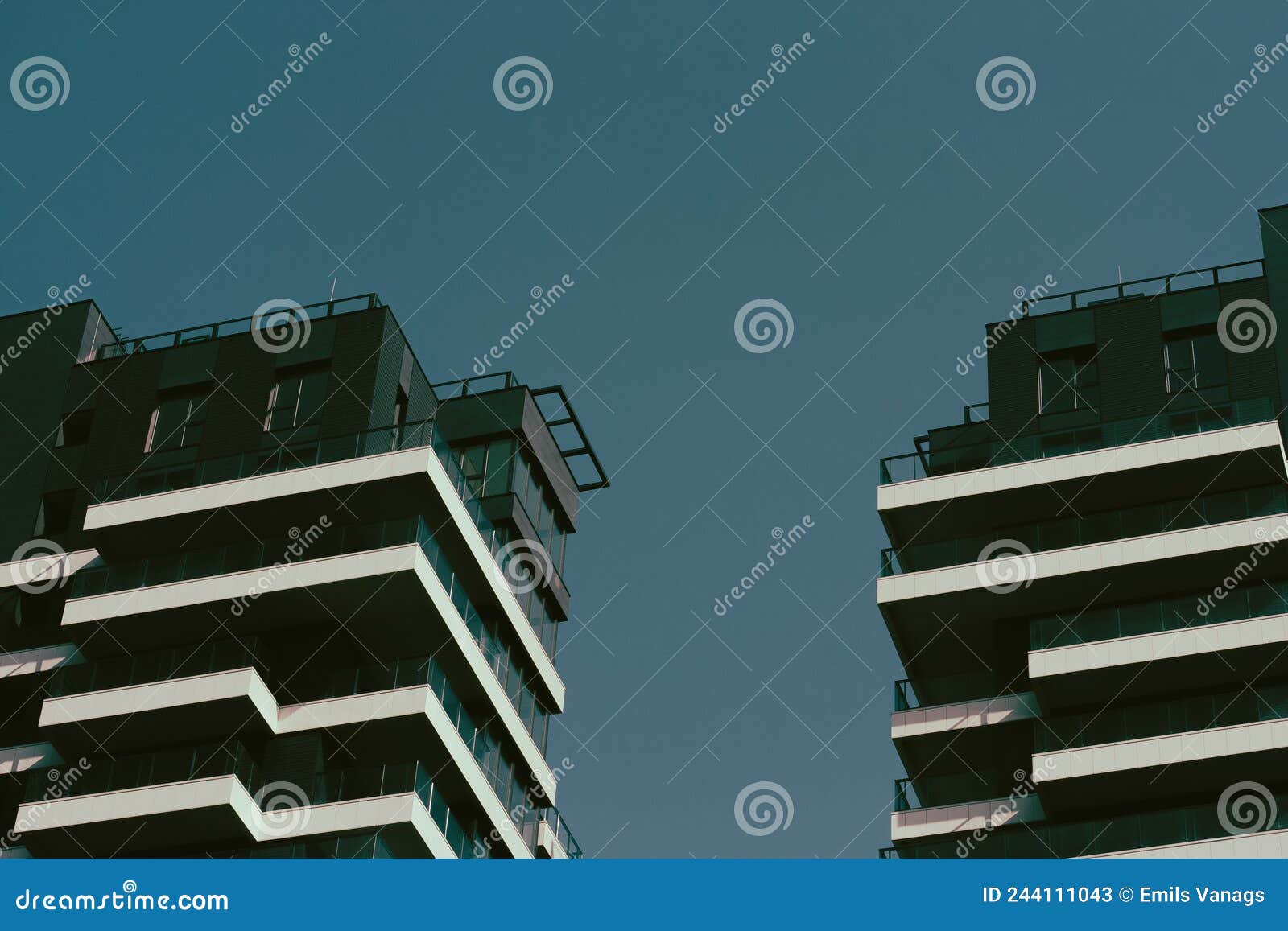 Skyscraper Brown Facade with White Glass Window Balconies that Reflect ...