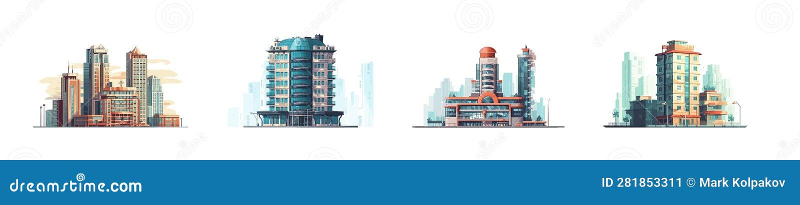 Skyscraper Building Flat Cartoon Isolated on White Background. Vector ...