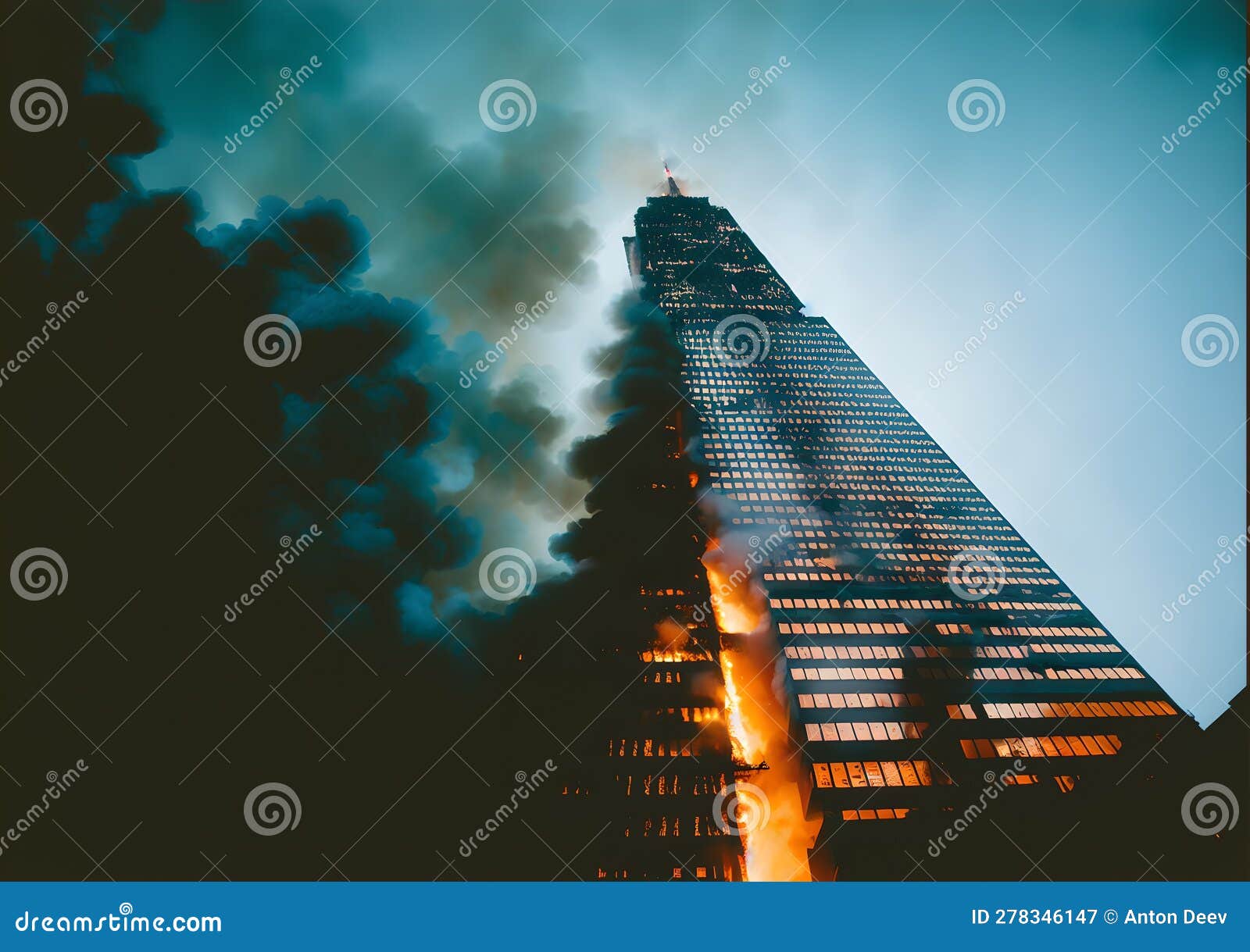 Skyscraper Burning in Evening Time. Contemporary Tall Skyscraper with ...