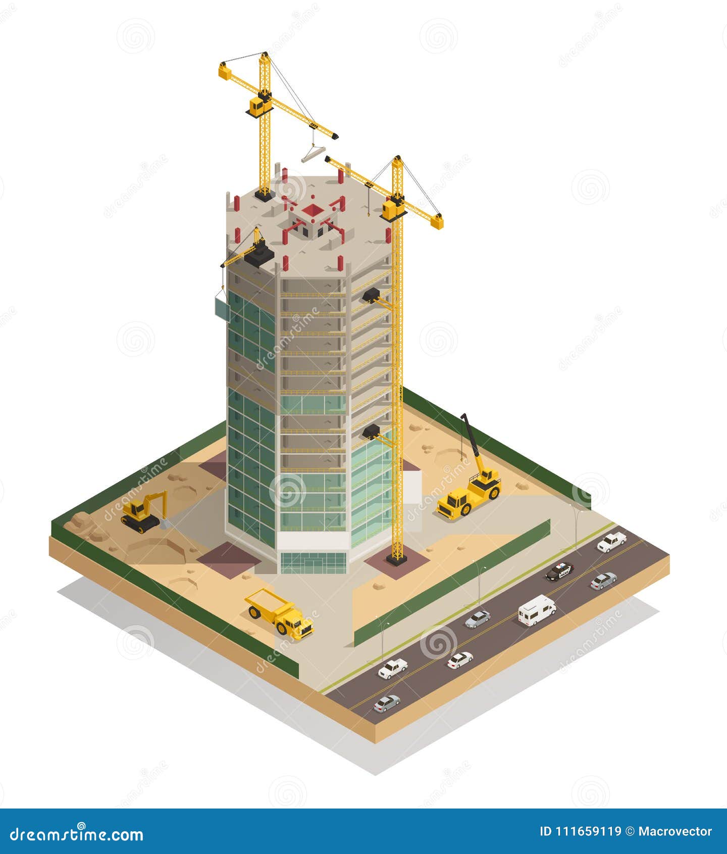 Skyscraper Construction Isometric Flowchart Cartoon Vector | CartoonDealer.com #111419147