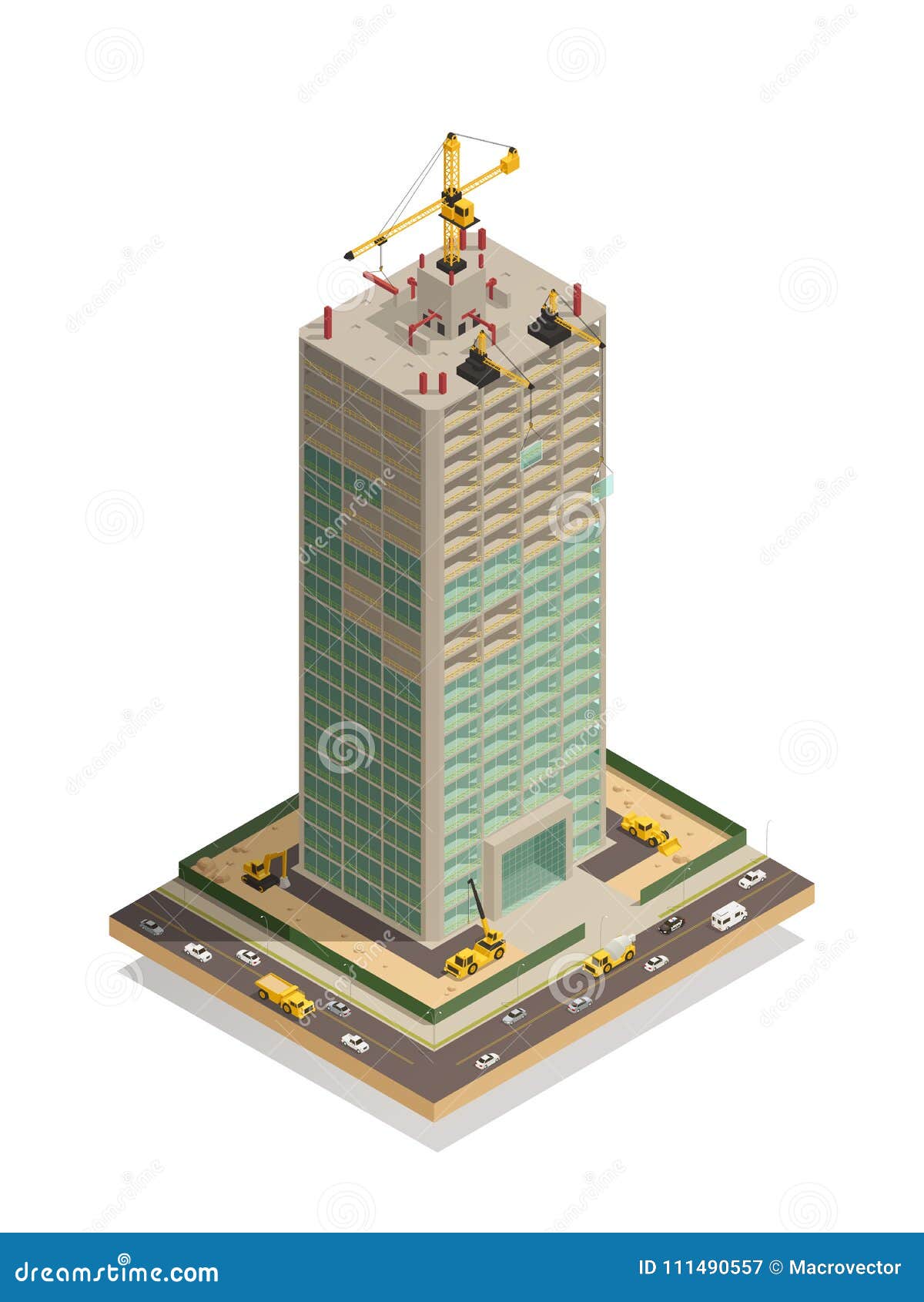 Skyscraper Construction Isometric Flowchart Cartoon Vector | CartoonDealer.com #111419147