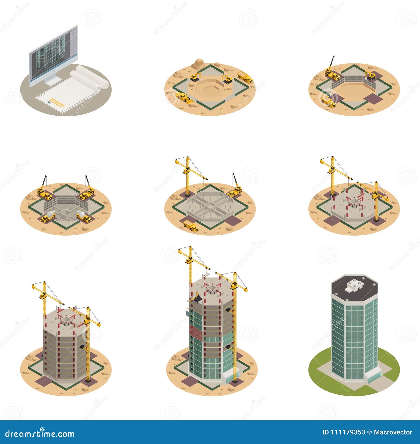 Skyscraper Construction Isometric Flowchart Cartoon Vector | CartoonDealer.com #111419147