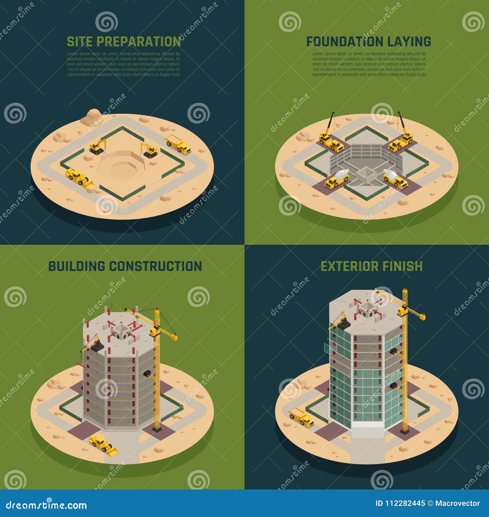 Skyscraper Construction Isometric Flowchart Cartoon Vector | CartoonDealer.com #111419147