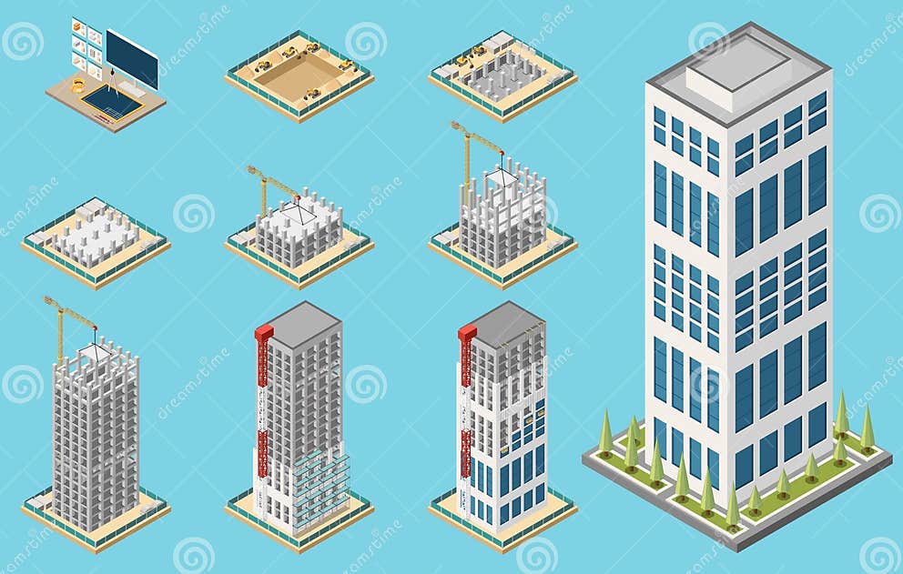 Skyscraper Construction Set Stock Illustration - Illustration of tower ...