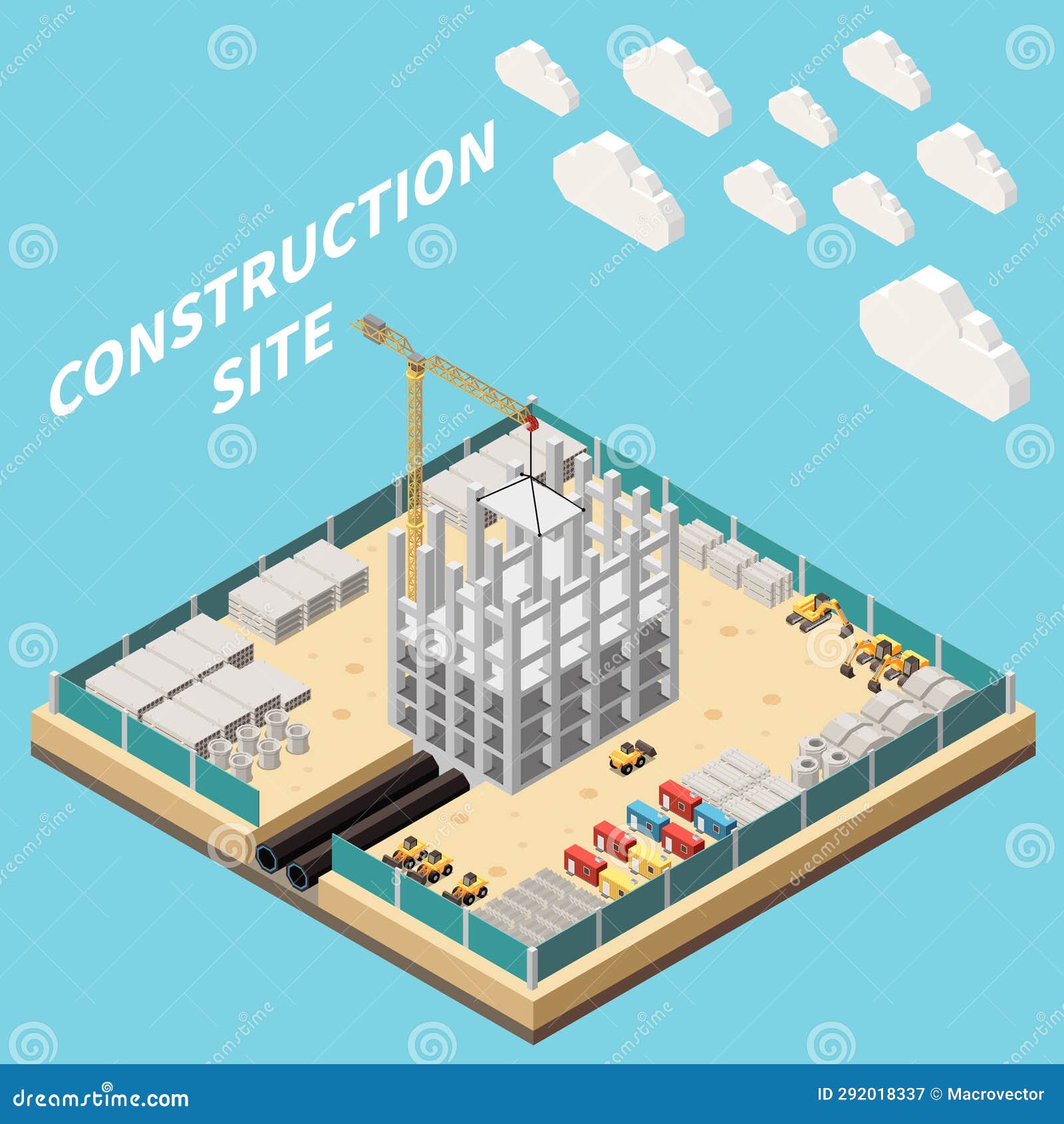 Skyscraper Construction Isometric Flowchart Cartoon Vector | CartoonDealer.com #111419147