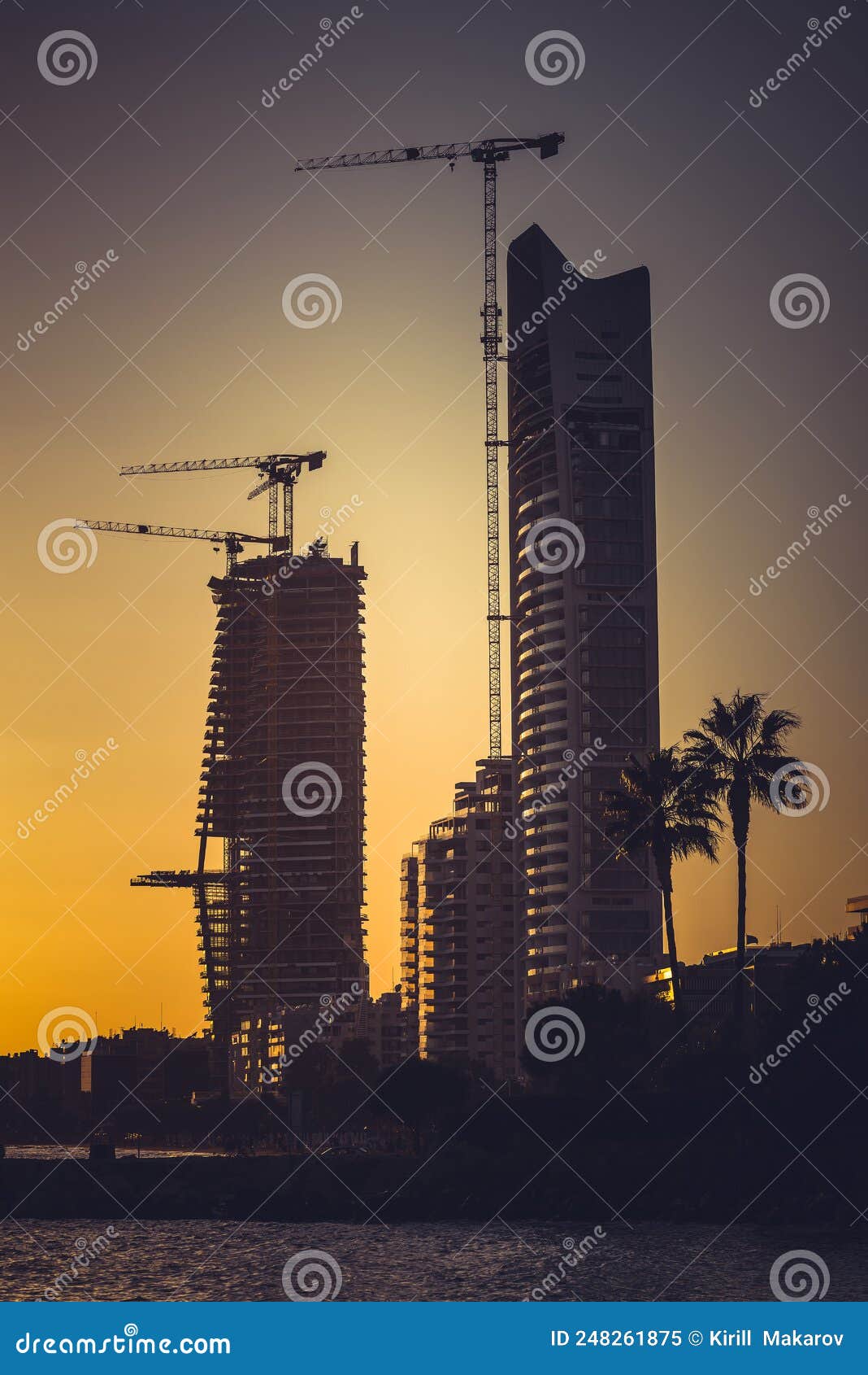 Skyscraper Construction Site on Sunset. Limassol, Cyprus Editorial ...