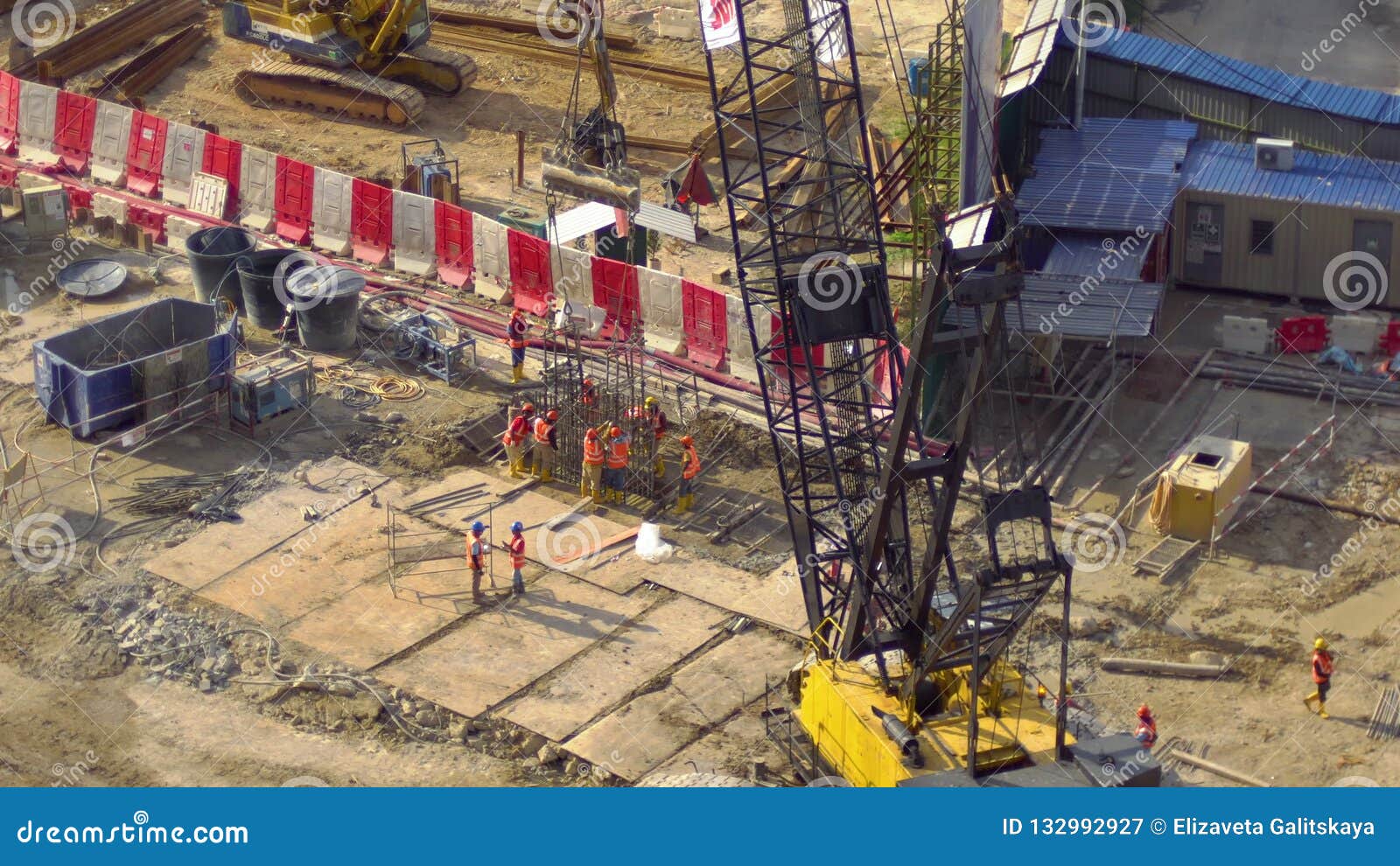 Skyscraper Construction Site. Workers are Preparing Reinforced Concrete ...