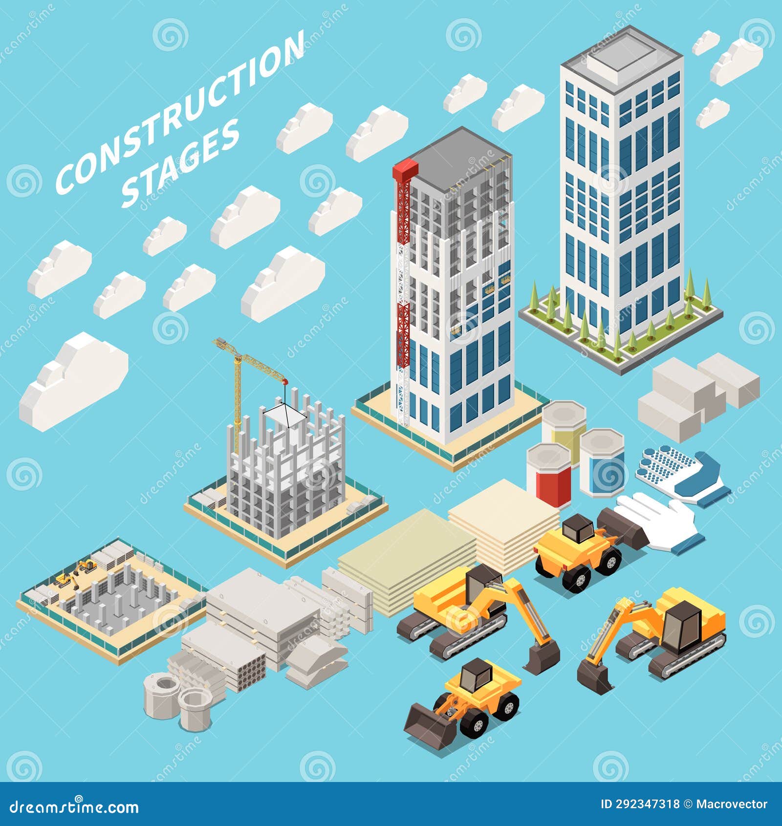 Skyscraper Construction Isometric Flowchart Cartoon Vector | CartoonDealer.com #111419147