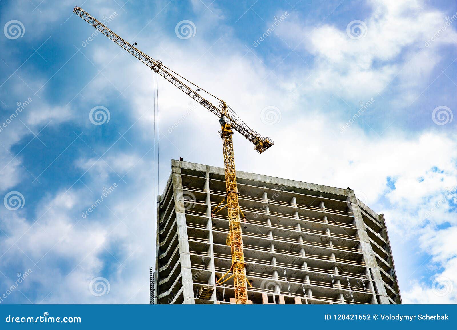 Skyscraper Construction. Tower Crane Over Construction Building. Stock ...